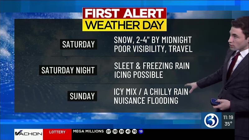 FORECAST: Rain Saturday, possible measurable snow Sunday, bitter cold ... FORECAST: Rain Saturday, possible measurable snow Sunday, bitter cold ...